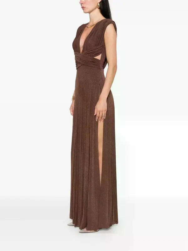 elisabetta franchi brown dress Elisabetta Franchi Jewelled Bow Jersey Maxi Dress | Brown