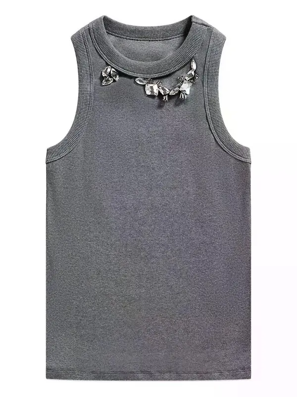AREA Crystal-embellished Ribbed Tank Top - Grey