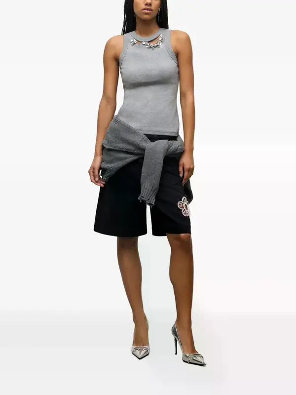 AREA Crystal-embellished Ribbed Tank Top - Grey