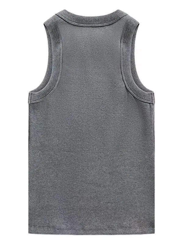 AREA Crystal-embellished Ribbed Tank Top - Grey