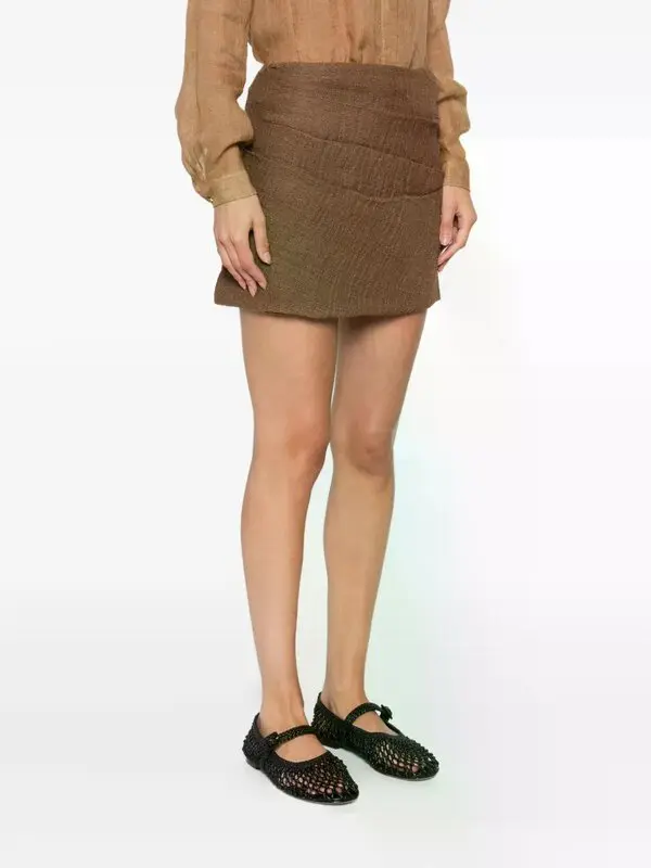 Le Kasha Pleated Linen Mini Skirt