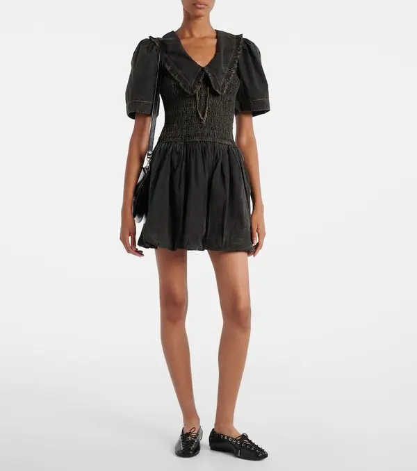 GANNI Bow-detail Denim Minidress