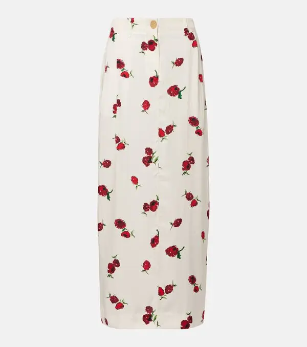 Khaite Lucian Printed Twill Maxi Skirt - White