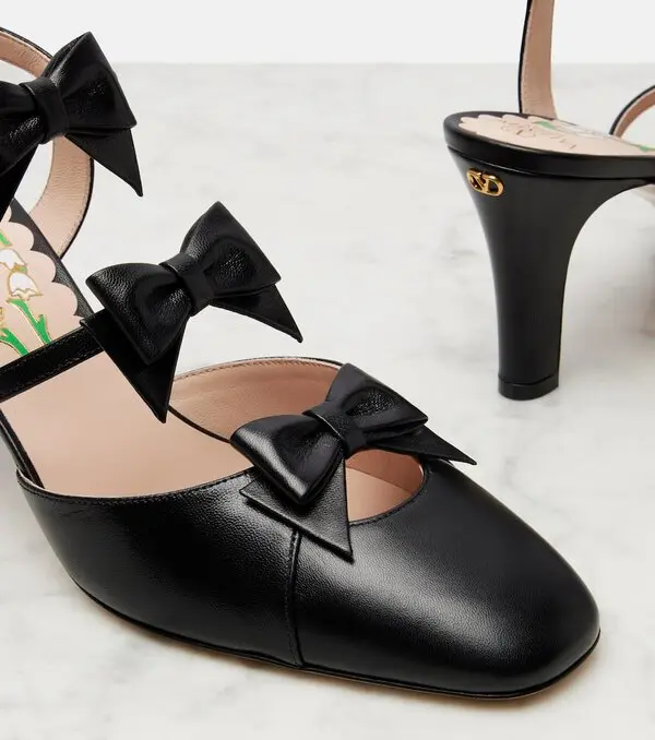 Valentino Garavani Bowow 75 Leather Slingback Pumps - Black