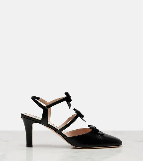 Valentino Garavani Bowow 75 Leather Slingback Pumps - Black
