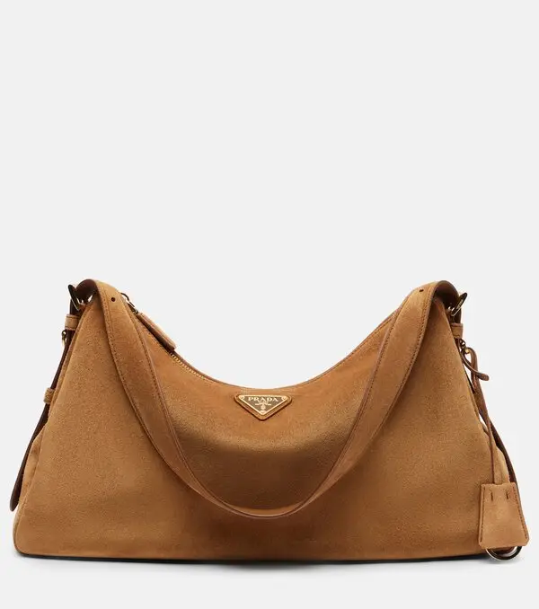 Prada Aimee Large Suede Shoulder Bag