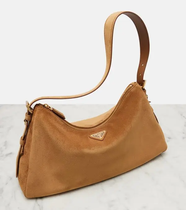 Prada Aimee Large Suede Shoulder Bag