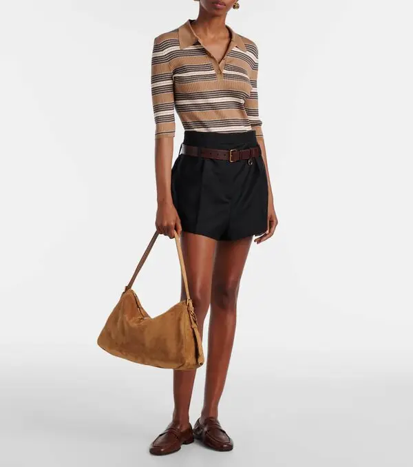Prada Aimee Large Suede Shoulder Bag