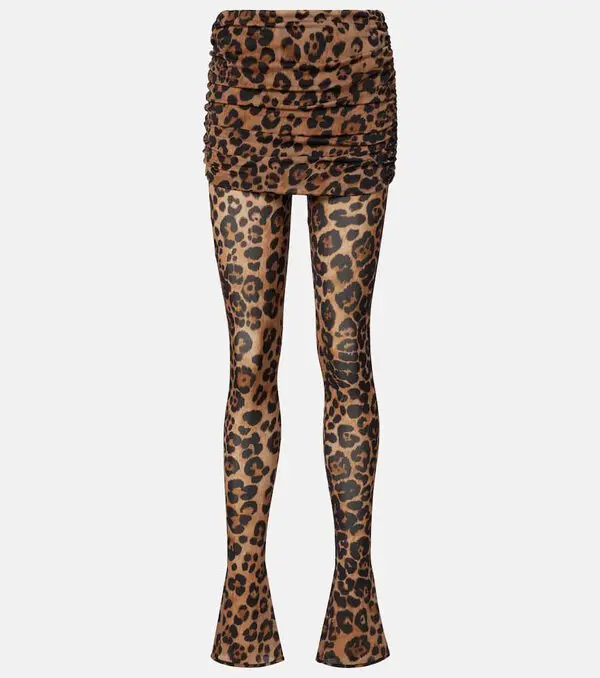 Blumarine Leopard-printed Jersey Leggings - Brown