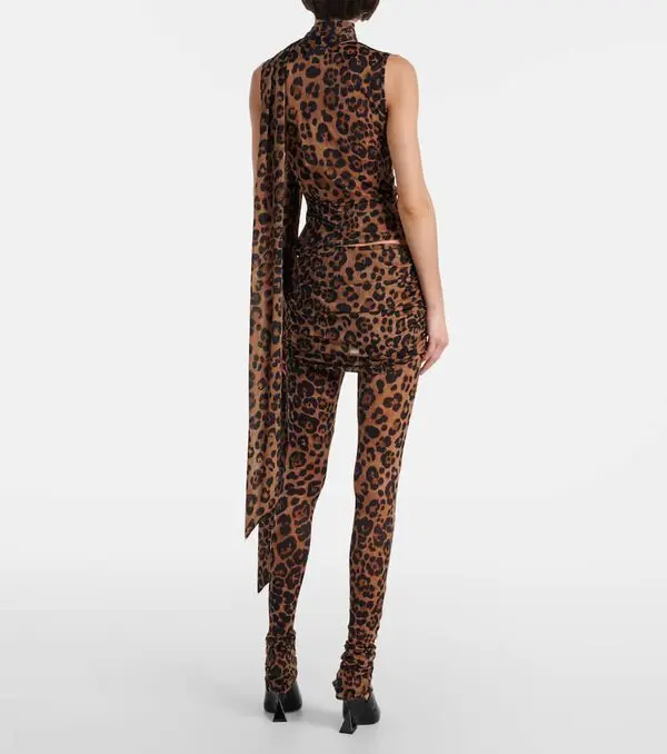 Blumarine Leopard-printed Jersey Leggings - Brown