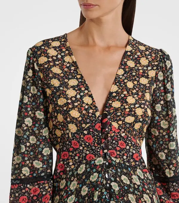 Rixo Raven Printed Crepe De Chine Midi Dress