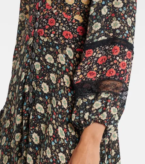 Rixo Raven Printed Crepe De Chine Midi Dress