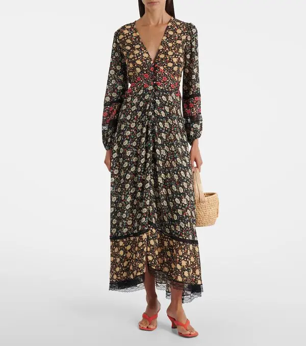 Rixo Raven Printed Crepe De Chine Midi Dress