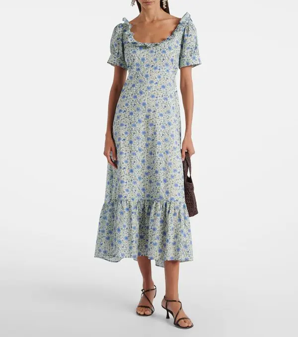 Rixo Sorana Floral Ruffled Cotton Midi Dress