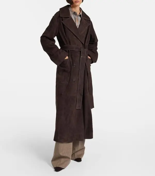 RÓHE Suede Wrap Coat - Brown