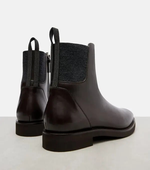 Brunello Cucinelli Chelsea Monili Leather Ankle Boots