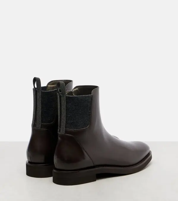 Brunello Cucinelli Chelsea Monili Leather Ankle Boots