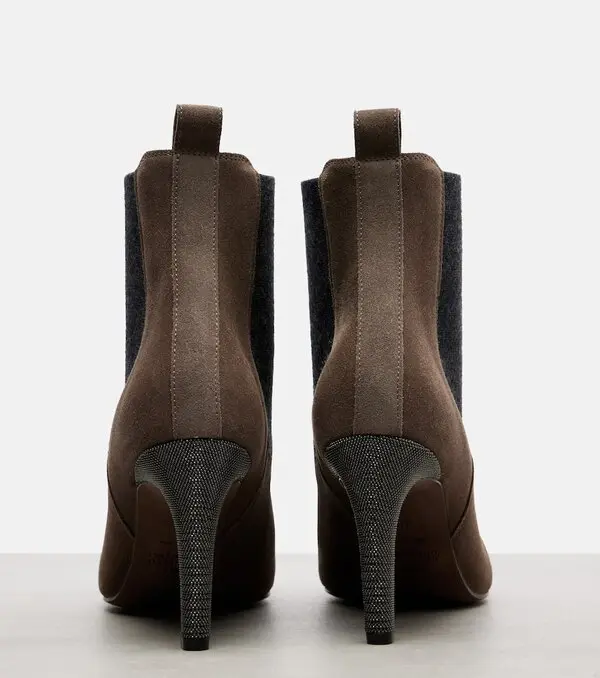 Brunello Cucinelli Chelsea Monili Suede Ankle Boots