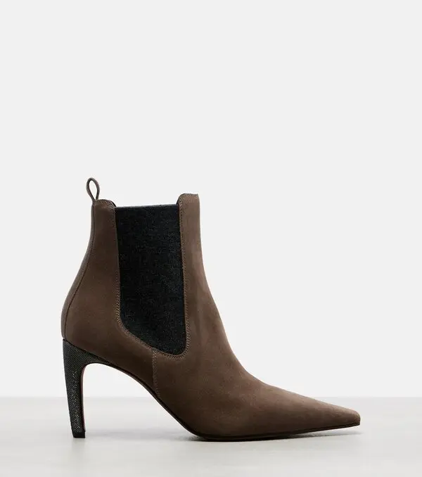 Brunello Cucinelli Chelsea Monili Suede Ankle Boots