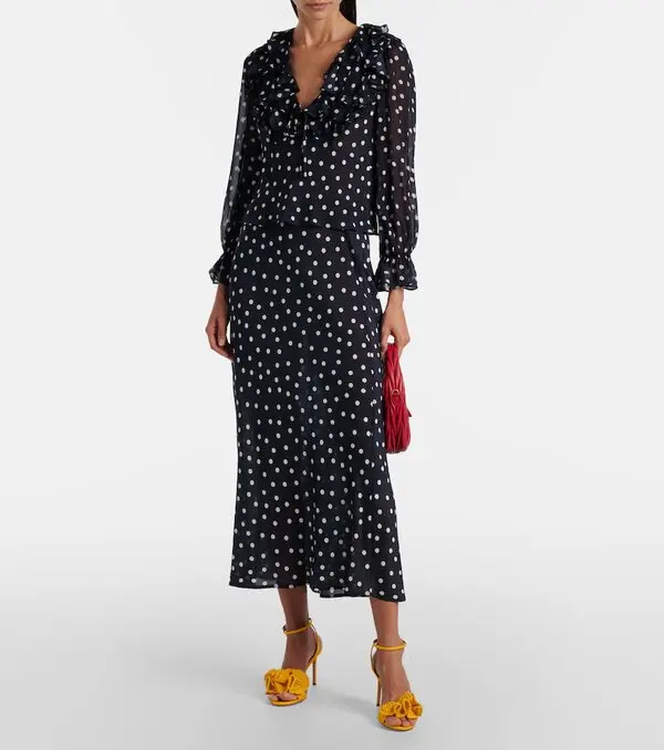 Rixo Lasca Polka-dot Silk Top - Blue