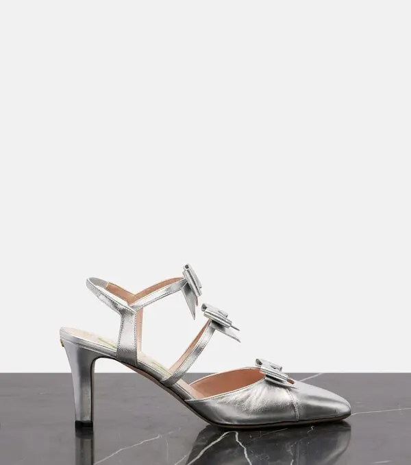 Valentino Garavani Bowow 75 Leather Slingback Pumps - Silver