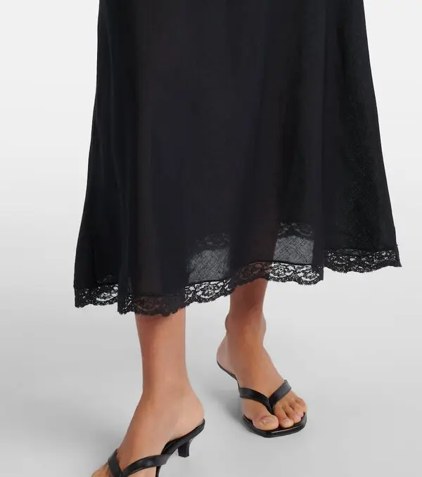 Rixo Clarice Lace-trimmed Midi Dress - Black