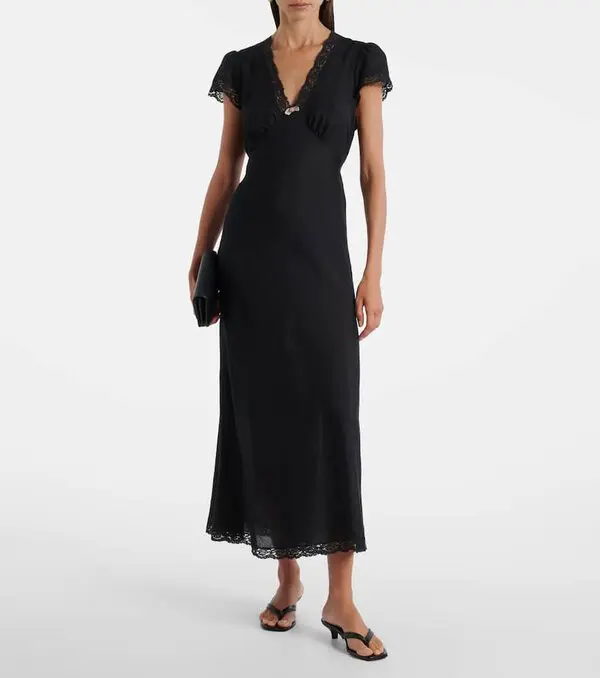Rixo Clarice Lace-trimmed Midi Dress - Black
