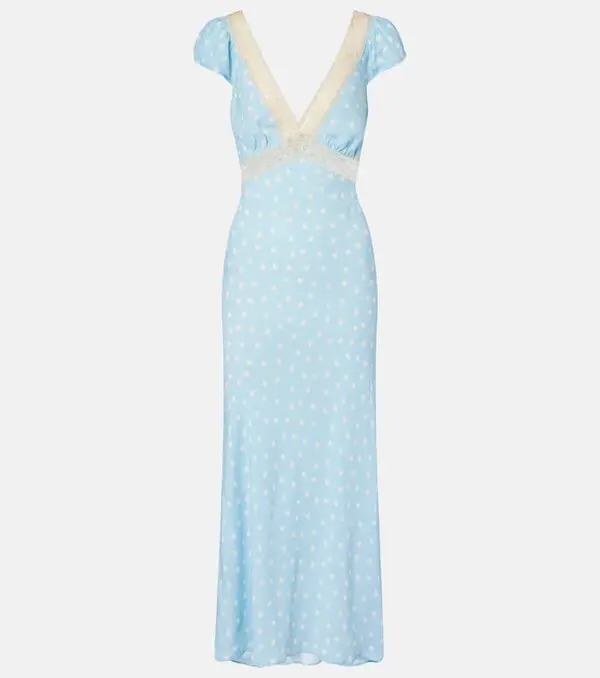Rixo Iggy Lace-trimmed Polka-dot Midi Dress - Blue