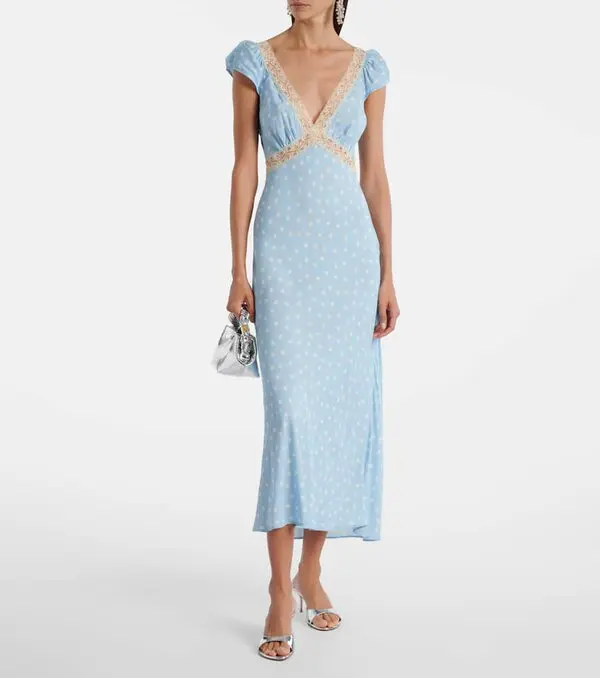 Rixo Iggy Lace-trimmed Polka-dot Midi Dress - Blue