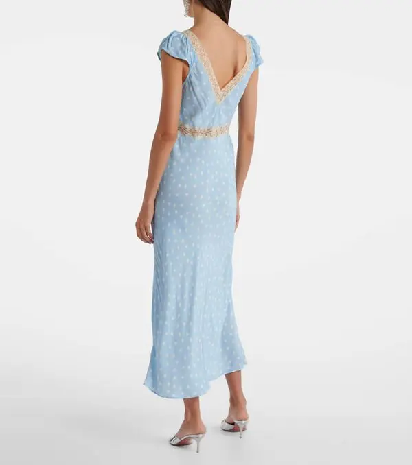 Rixo Iggy Lace-trimmed Polka-dot Midi Dress - Blue