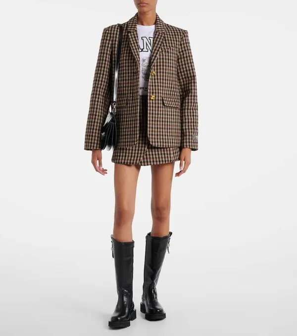GANNI Checked Wool Wrap Skirt