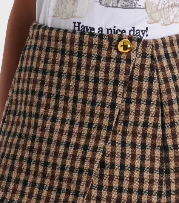 GANNI Checked Wool Wrap Skirt