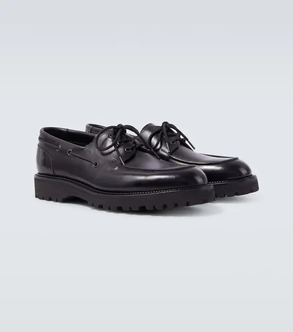 John Lobb Tide Leather Boat Shoes - Black