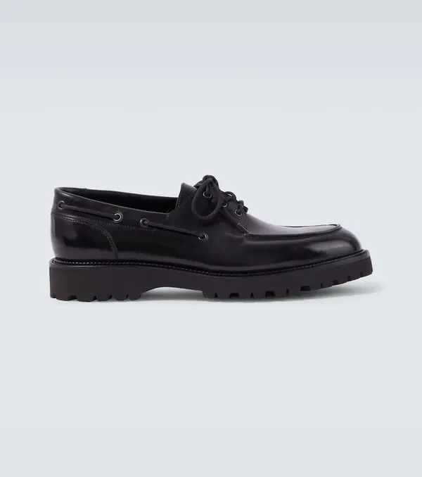John Lobb Tide Leather Boat Shoes - Black