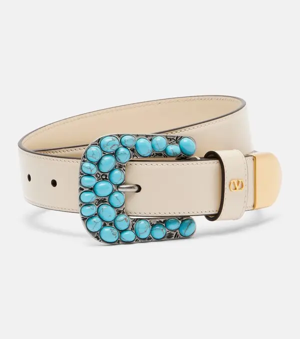 Valentino Garavani Vlogo Signature 30 Leather Belt - Beige