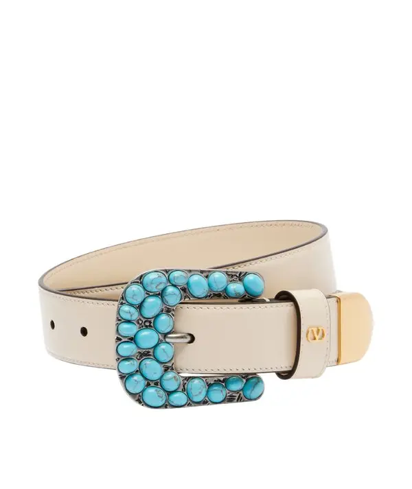 Valentino Garavani Vlogo Signature 30 Leather Belt - Beige