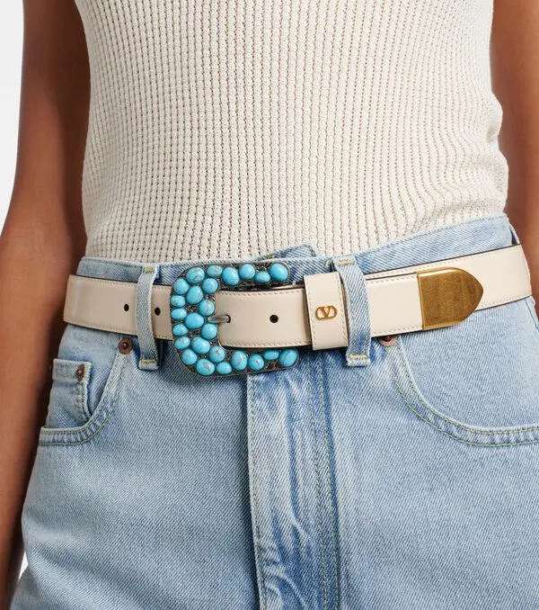 Valentino Garavani Vlogo Signature 30 Leather Belt - Beige