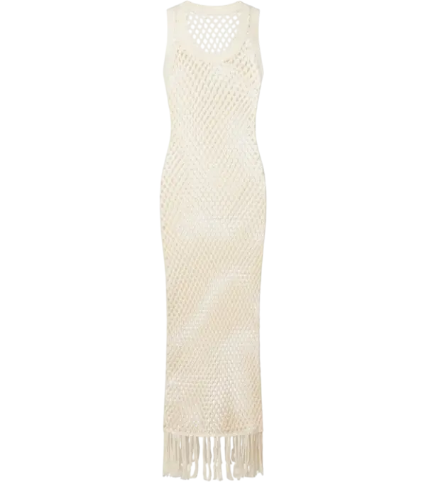 SIR. Ilaria Fringed Open-knit Cotton Maxi Dress - White