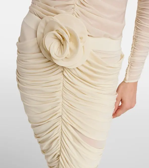 Magda Butrym Floral-appliqué Ruched Midi Skirt - White