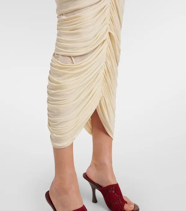 Magda Butrym Floral-appliqué Ruched Midi Skirt - White