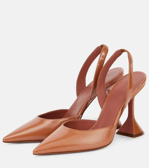 Amina Muaddi Holli Sling 95 Patent Leather Pumps