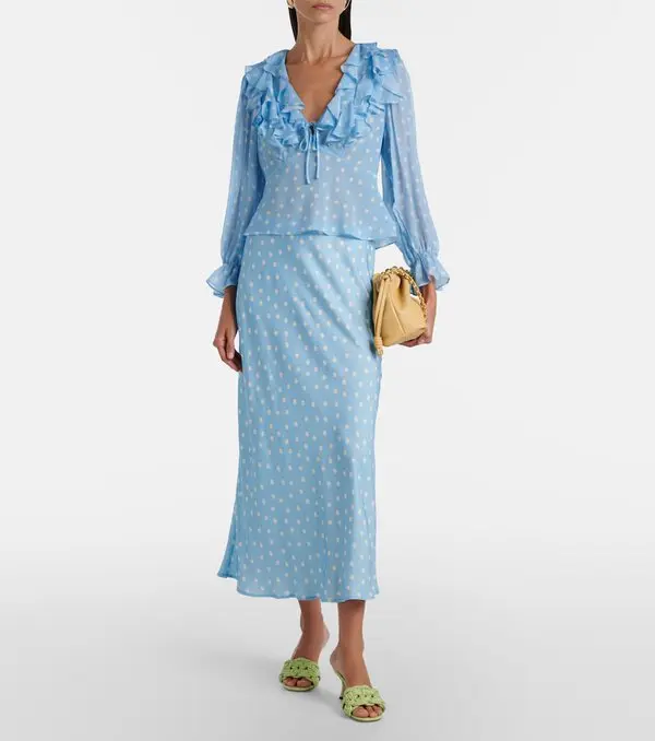 Rixo Ardith Polka-dot Midi Skirt