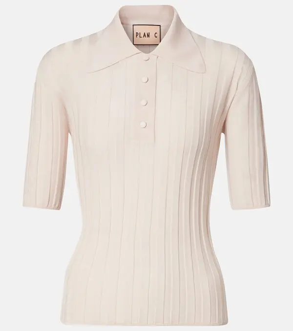 Plan C Ribbed-knit Wool Polo Shirt - Pink