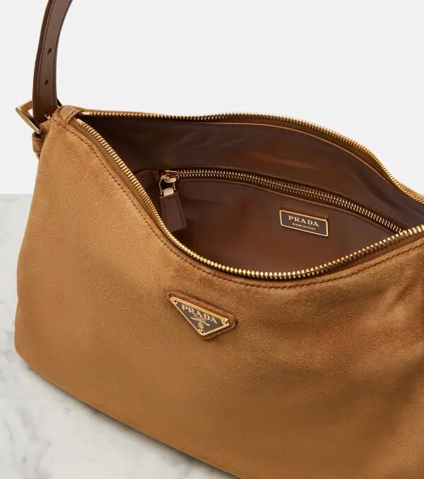 Prada Aimée Medium Suede Shoulder Bag - Brown