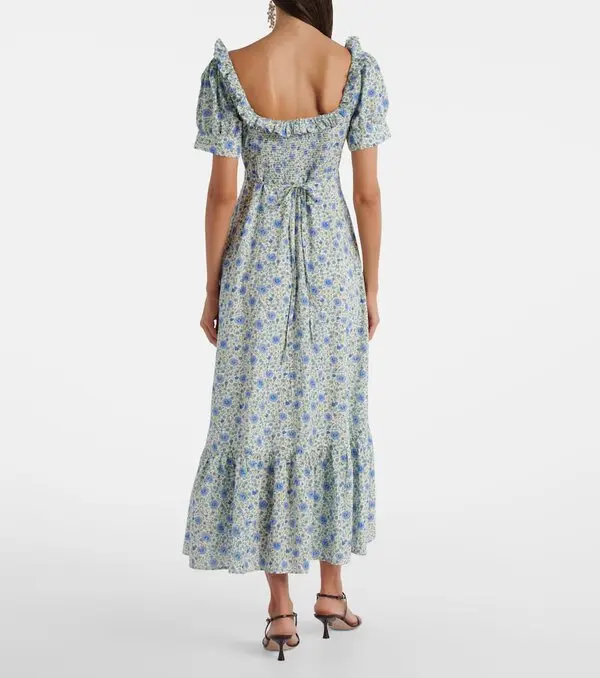 Rixo Sorana Floral Ruffled Cotton Midi Dress - Blue