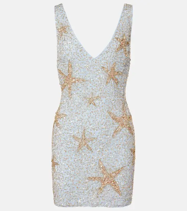 white dress with gold starfish Arabella Floral Print Starfish Brooch Inverted Halter Neck Slit Ruffles  Mini Dress