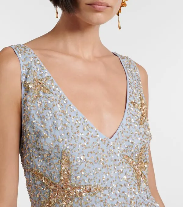Rixo Christabel Sequined Minidress - Turquoise