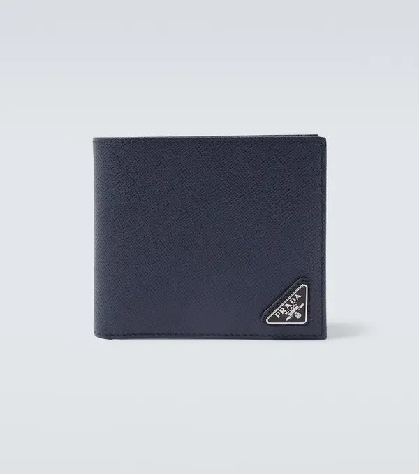 Prada Logo Leather Wallet - Blue