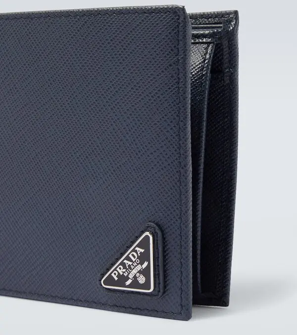 Prada Logo Leather Wallet - Blue