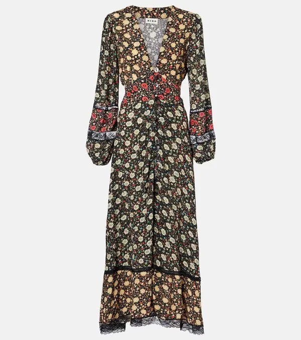Rixo Raven Printed Crêpe De Chine Midi Dress - Multicoloured